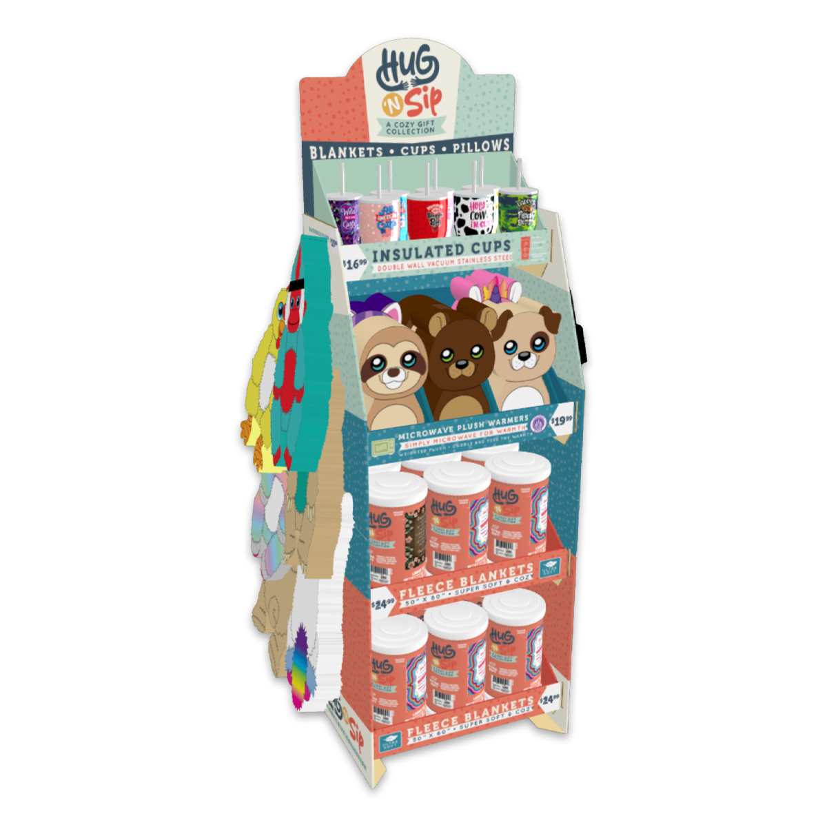 Hug 'N Sip Cup Plush Assortment Floor Display - 38 Pieces Per Retail R ...